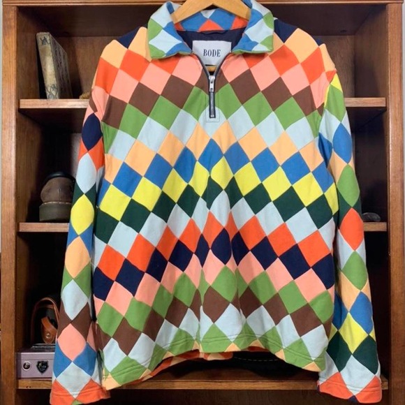 Bode | Shirts | Bode Quilt Diamond Multicolored Quarterzip | Poshmark